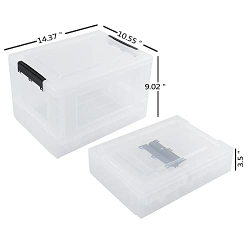 AnnkkyUS 2-pack 16 L Collapsible Storage Box Crates with Lids, Plastic Folding Storage Box