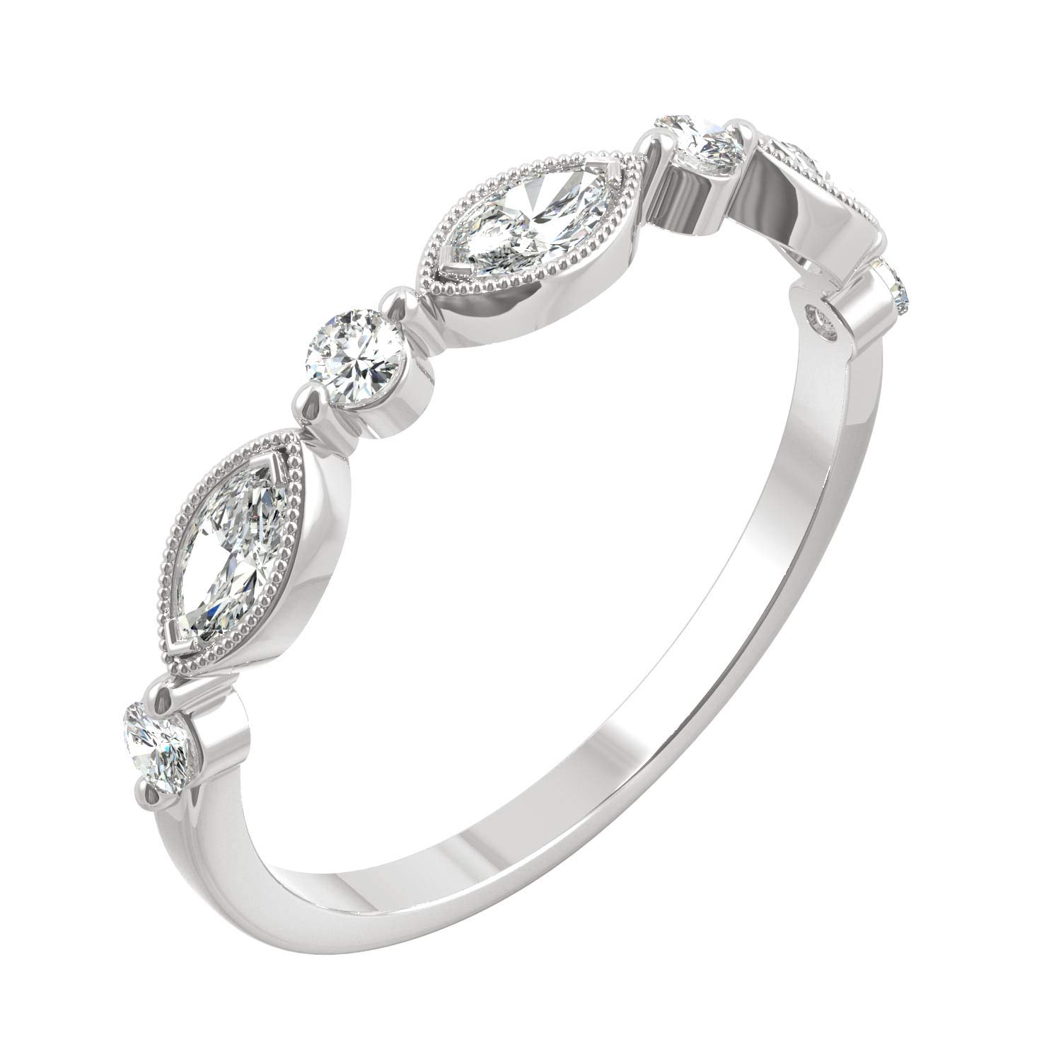 14K White Gold Moissanite by Charles & Colvard 4x2mm Marquise Milgrain Band-size 6 0.33cttw DEW