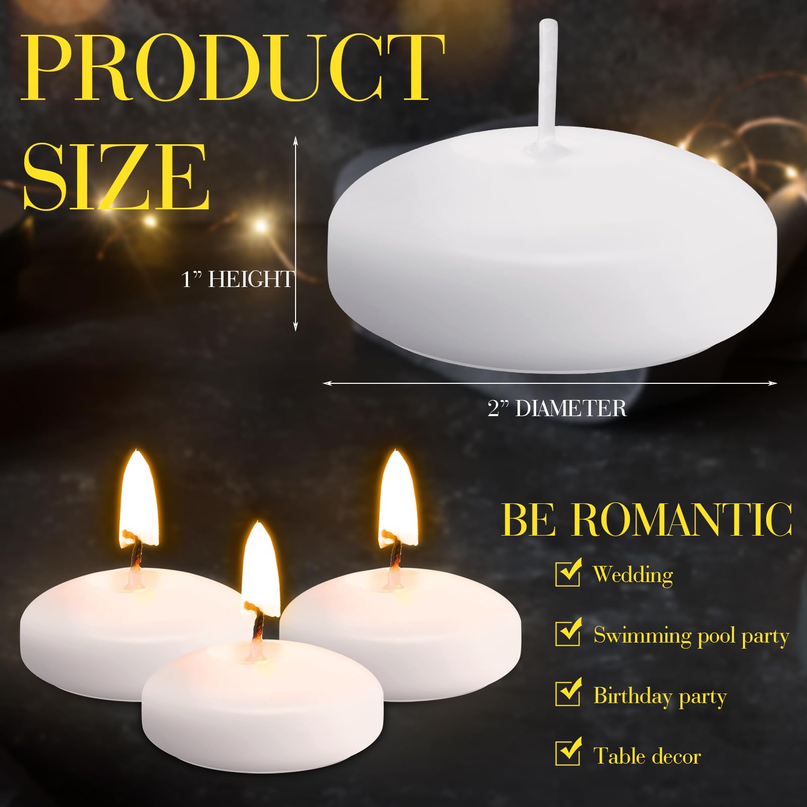 48 Pack 2 inch Floating Candles 3-4 Hours Long Burning Unscented White Floating Candles for Cylinder Vases Valentine's Day, Party Wedding Centerpieces Pool Holiday Romantic Night Decorations