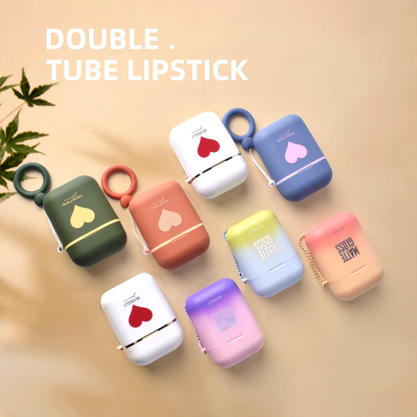 LAMUSELAND Matte Lipstick, 2Pc/Set Waterproof Long Lasting Moisturizing Lip Stain Earphone Dual-color Lip Gloss Primer, Non-stick Cup Lip Make Up Gift Kit for Girls (White)
