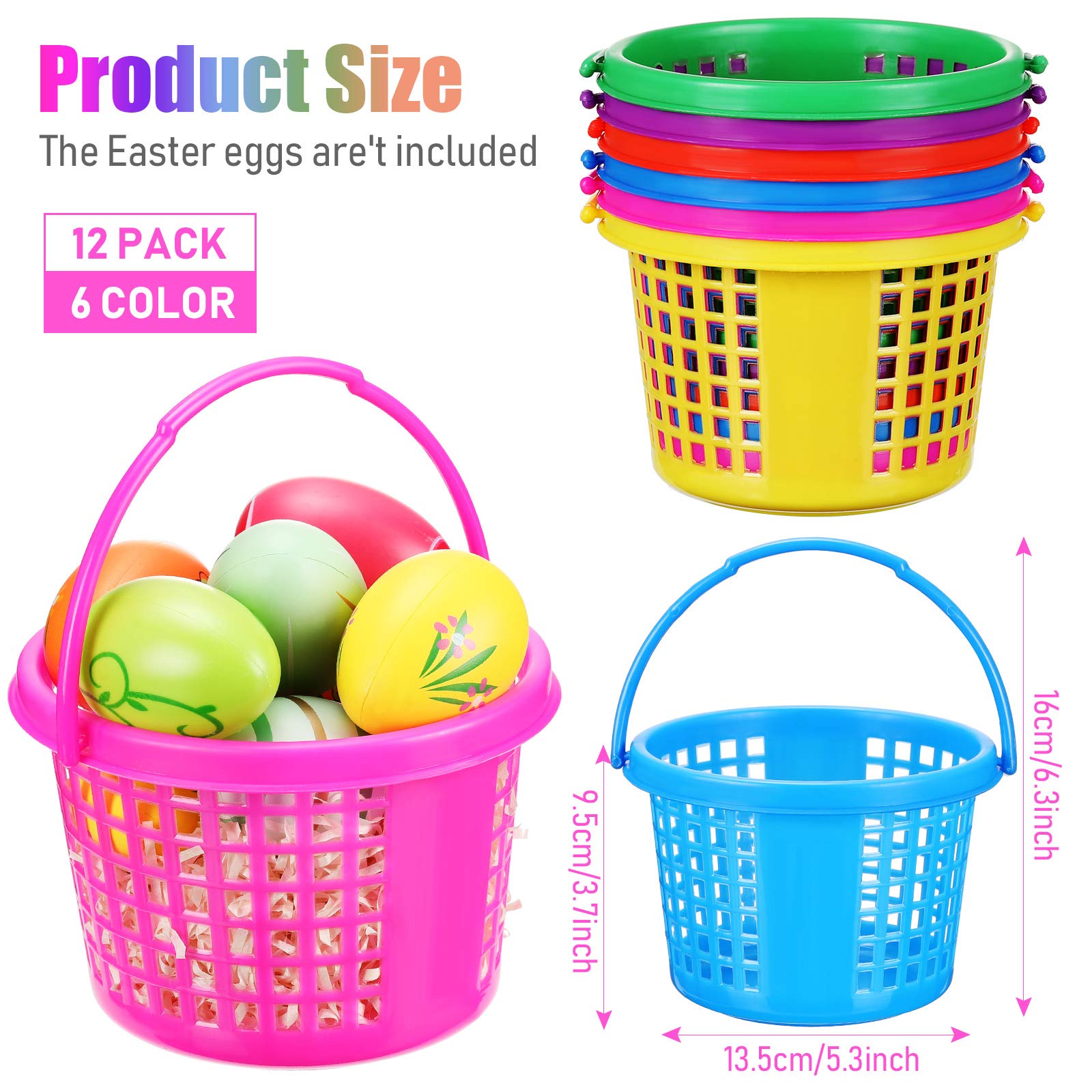 Jetec Easter Eggs Basket Multi-color Easter Plastic Basket Easter Hunt Basket for Easter Egg Hunts Goodies Party Favor Supplies (12, 13.5 x 9.5 cm/ 5.3 x 3.7 Inch)