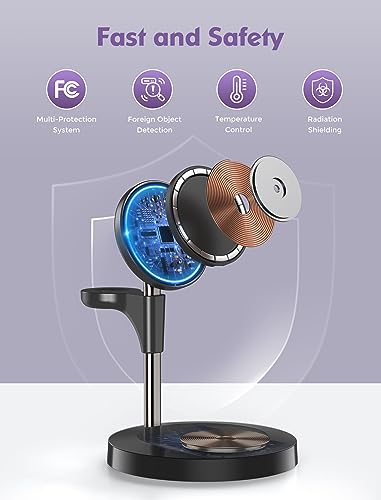 3 in 1 Wireless Charging Station for Multiple Devices Apple, Aeinidi 15W Fast Mag-Safe Charger Stand, Magnetic Charger for iPhone 14 13 12 Pro Max/Plus/Pro/Mini, Apple Watch, AirPods Pro 3 2, Black