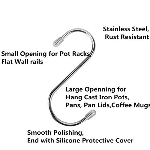 S Hooks Heavy Duty, S Hooks for Hanging Clothes Kitchen, Work Shop, Bathroom, Garden, Hanging Pot, Pan, Cups, Plants, Bags, Jeans, Towels