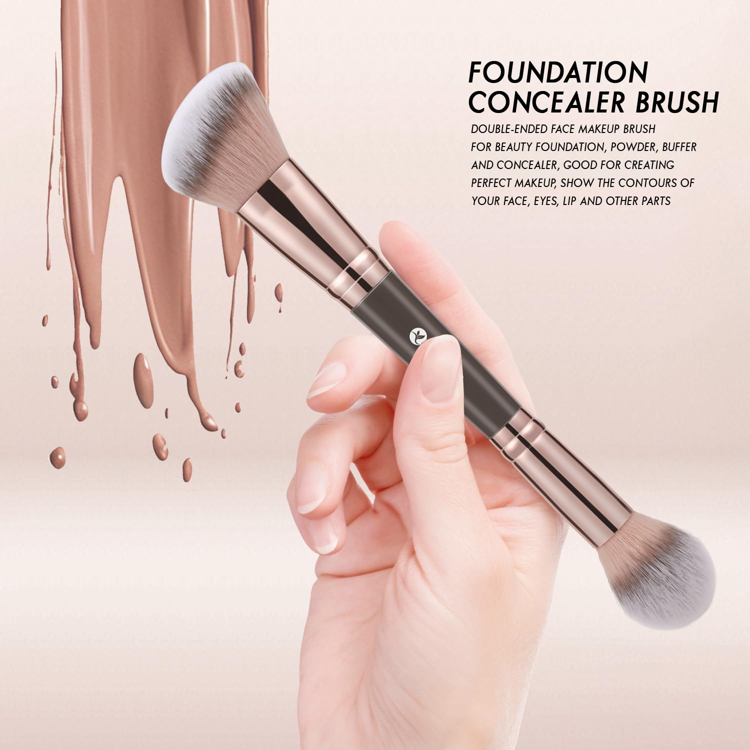 KINGMAS Foundation Makeup Brush, Double-ended Angled/Round Top Contour Brush for Beauty Blending Liquid Powder, Concealer Cream Cosmetics Blush Makeup Brush (Brown)
