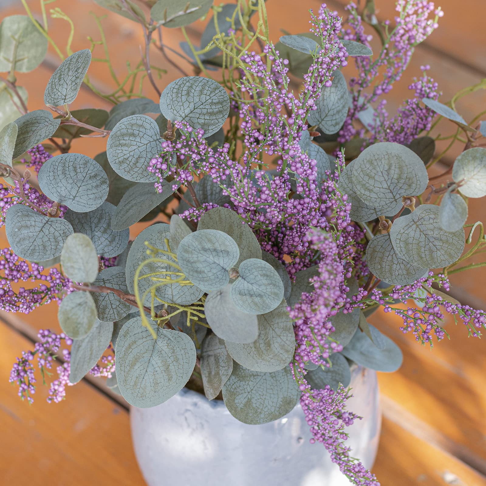ANGELLOONG Artificial Plants for Home Decor Indoor, Potted Faux Silver Dollar Eucalyptus Greenery Leaves Fake Plants for Bedroom Aesthetic, 13.75in