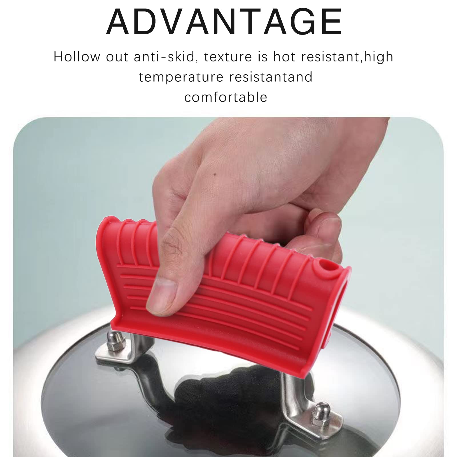 2 Pairs Cast Iron Pot Assist Handle Covers, Non Slip Pot Holders with High Heat Resistance for Griddles Casserole Metal Frying Pans Aluminum Cookware(Red and Blue)