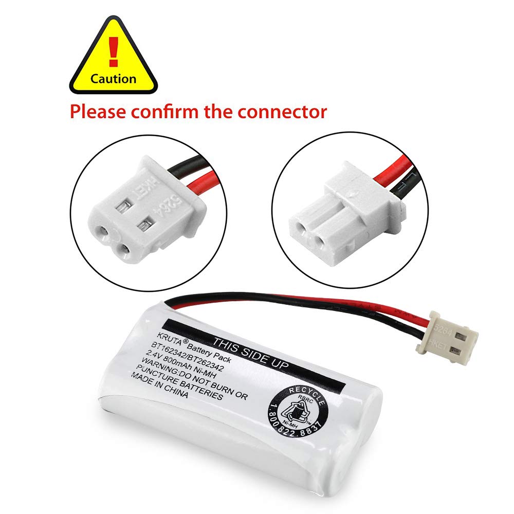 Kruta BT162342/BT262342 2.4V 800mAh Ni-MH Cordless Phone Battery Pack, Also Compatible with BT183342/BT283342 AT&T EL52351 TL90070 VTech CS5119 DS6511 DS6722 LS6305 Handset, 2-Pack