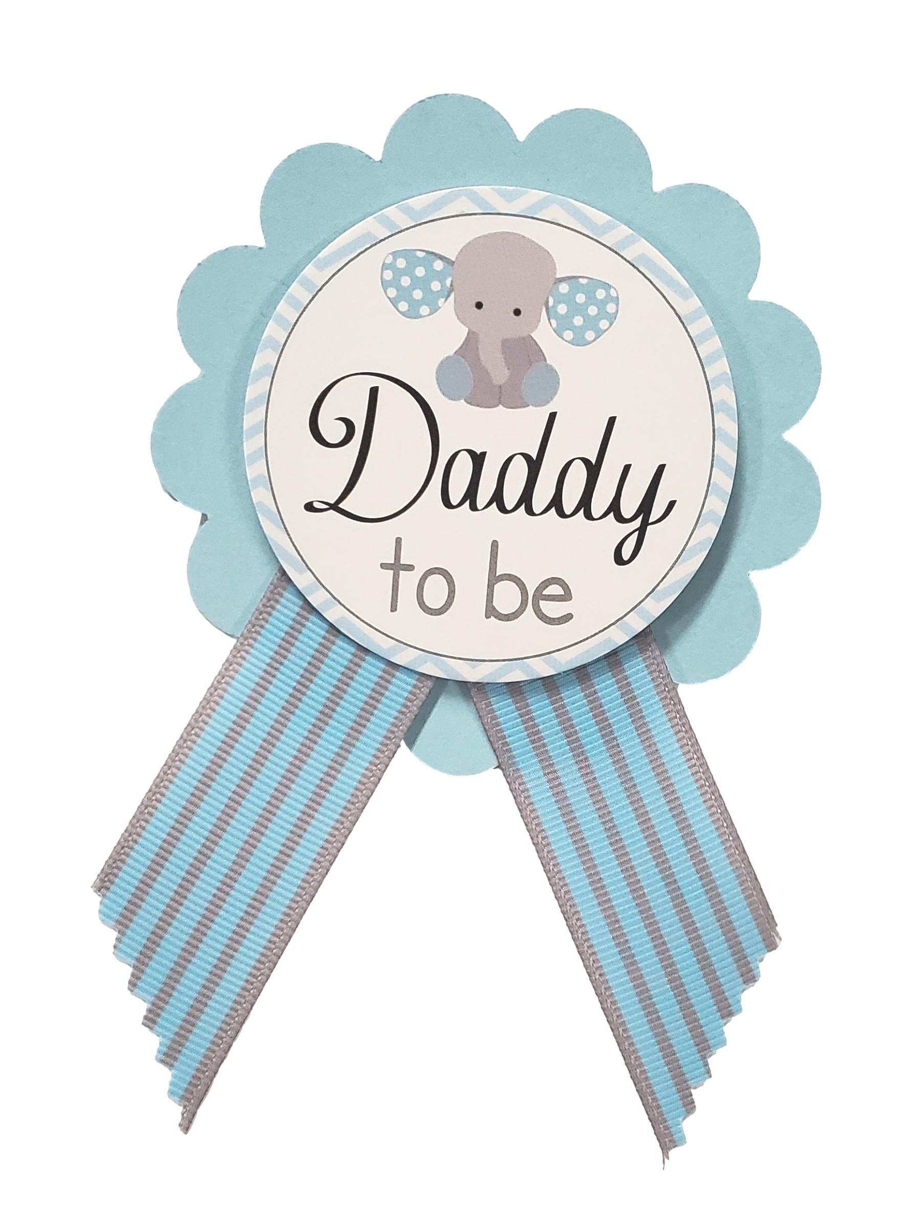 Dad to Be Pin Elephant Baby Shower Button It's a Boy for daddy to wear, Blue & Gray, Baby Sprinkle
