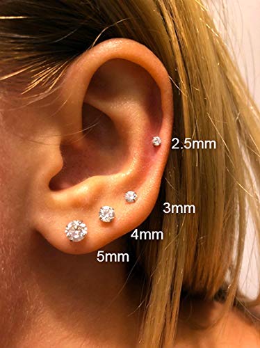 14k White Gold Made with 5mm Cubic Zirconia Solitaire Stud Earrings with Secure Screw-backs, 5mm