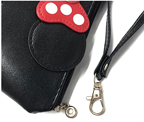 HORNO Cute Portable Cosmetic bag,Leather Travel Makeup Handbag with Zipper for Women Girls (Black)