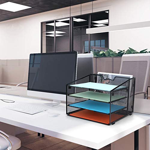 ProAid Desk Organizer and Accessories, Letter Tray Paper Organizer, Mesh Office Organizer for Office, Home and Classroom, Black