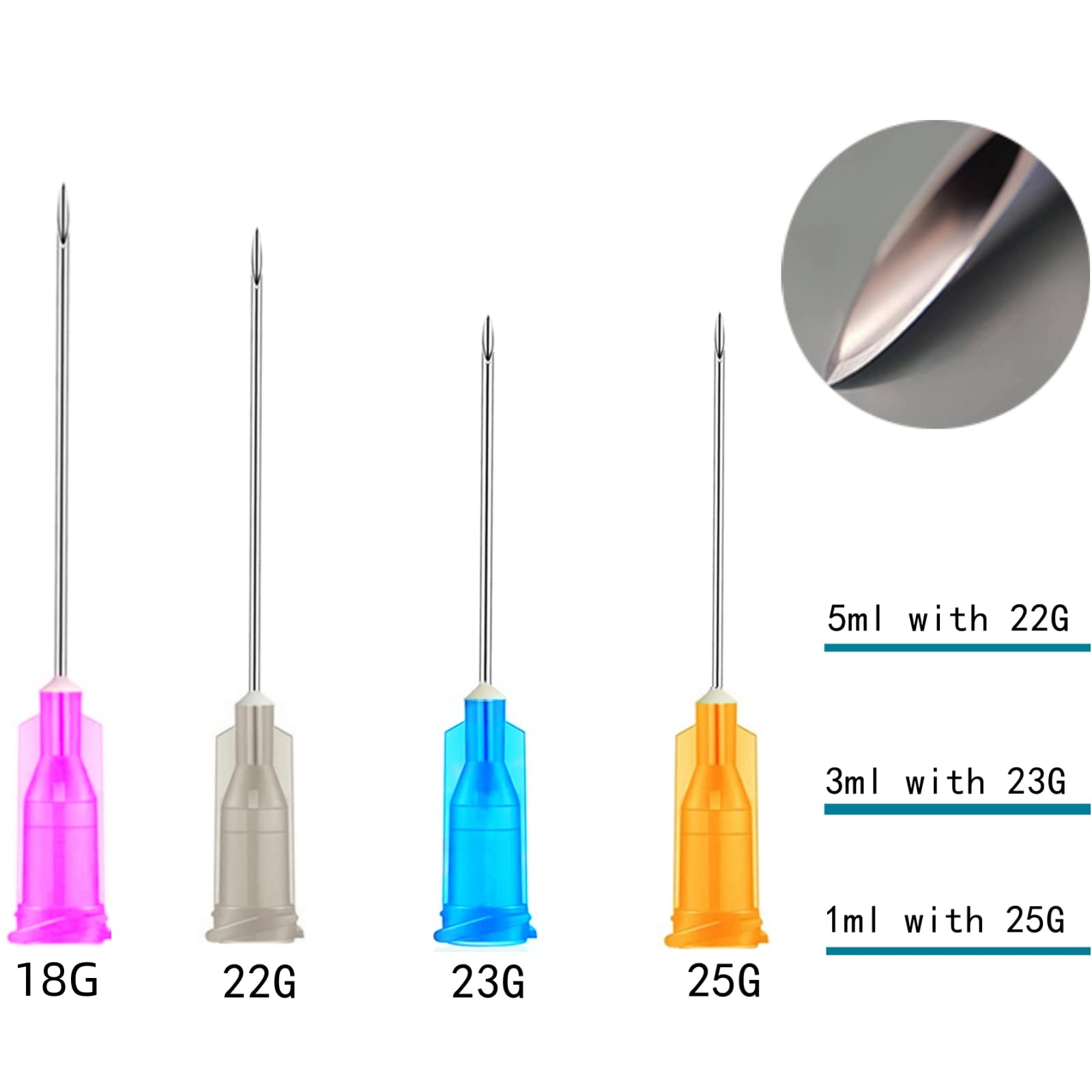 20 Pack Plastic Syringe Luer Lock with Needle - 10ml, 5ml, 3ml, 1ml Syringes and 18Ga, 22Ga, 23Ga, 25Ga Needle, Individually Sealed Package