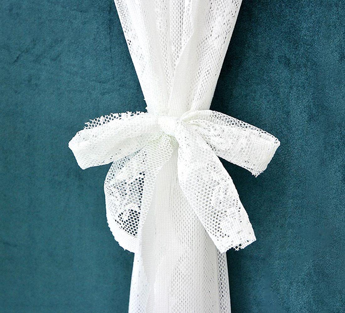 Aspthoyu White Net Curtains 2 Pcs Patterned Voile Curtains Lace Curtain for Windows, Curtain Panels with 2 Ties for Decorate Home Garden Party Wedding, W150cm x H180cm