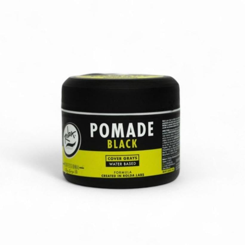 Rolda Black Pomade - Medium Hold With Radiant Shine - Grey Hair Coverage - Water-Based, All-Day, Flake-Free Formula