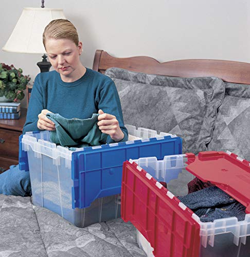 Akro-Mils 6648612-Gallon Plastic Stackable Storage KeepBox: Tote Container with Attached Hinged Lid, 21-1/2-Inch x 15-Inch x 12-1/2-Inch, Clear/Red