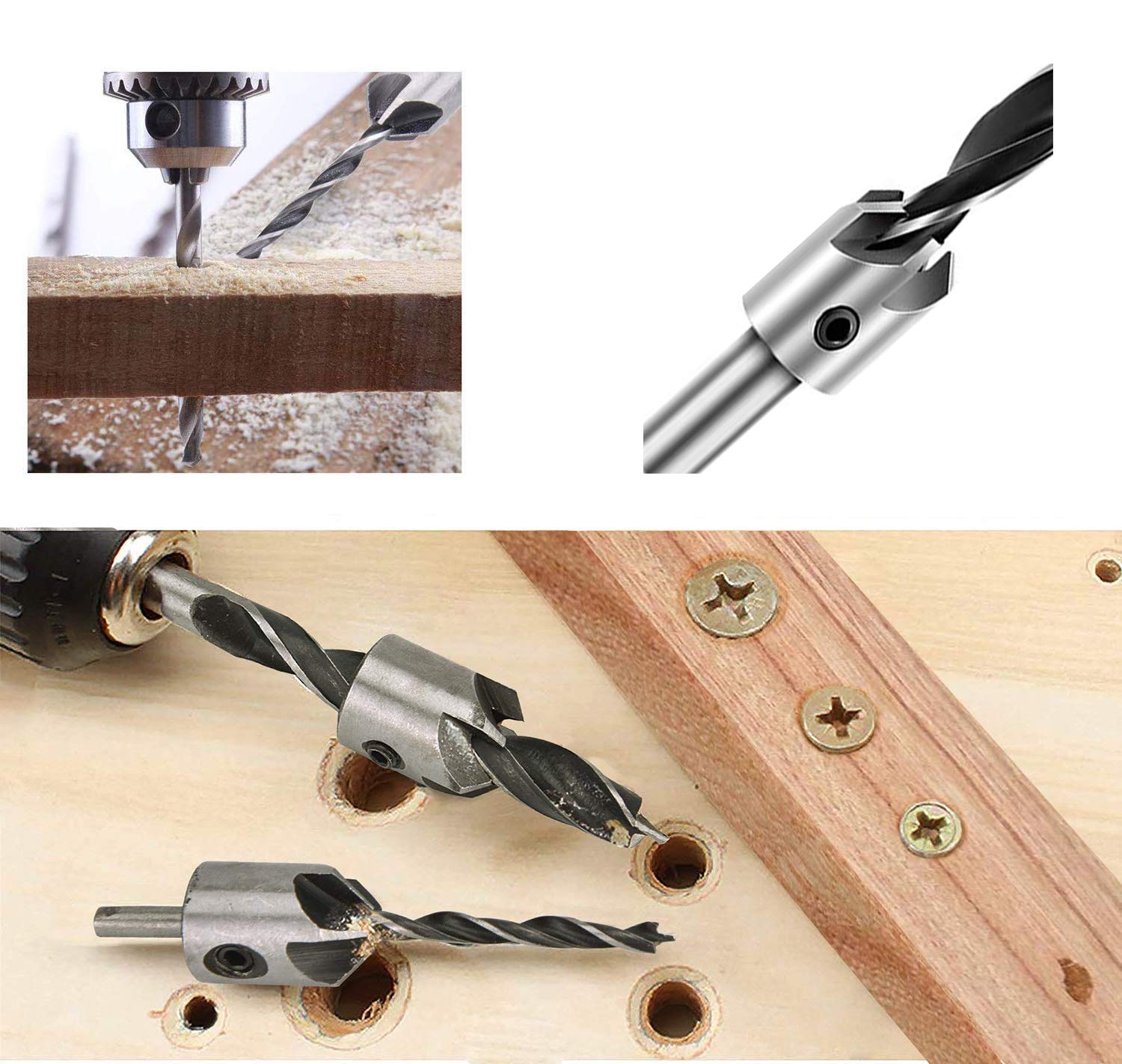 Countersink Drill Bit, Golden^Li 7 PCS 3-10mm HSS Woodworking Drill Bits Set Chamfering Counter Bits with One Hex-Key, Adjustable Carpentry Reamer Plated Perfect for Plastic Metal Wood DIY
