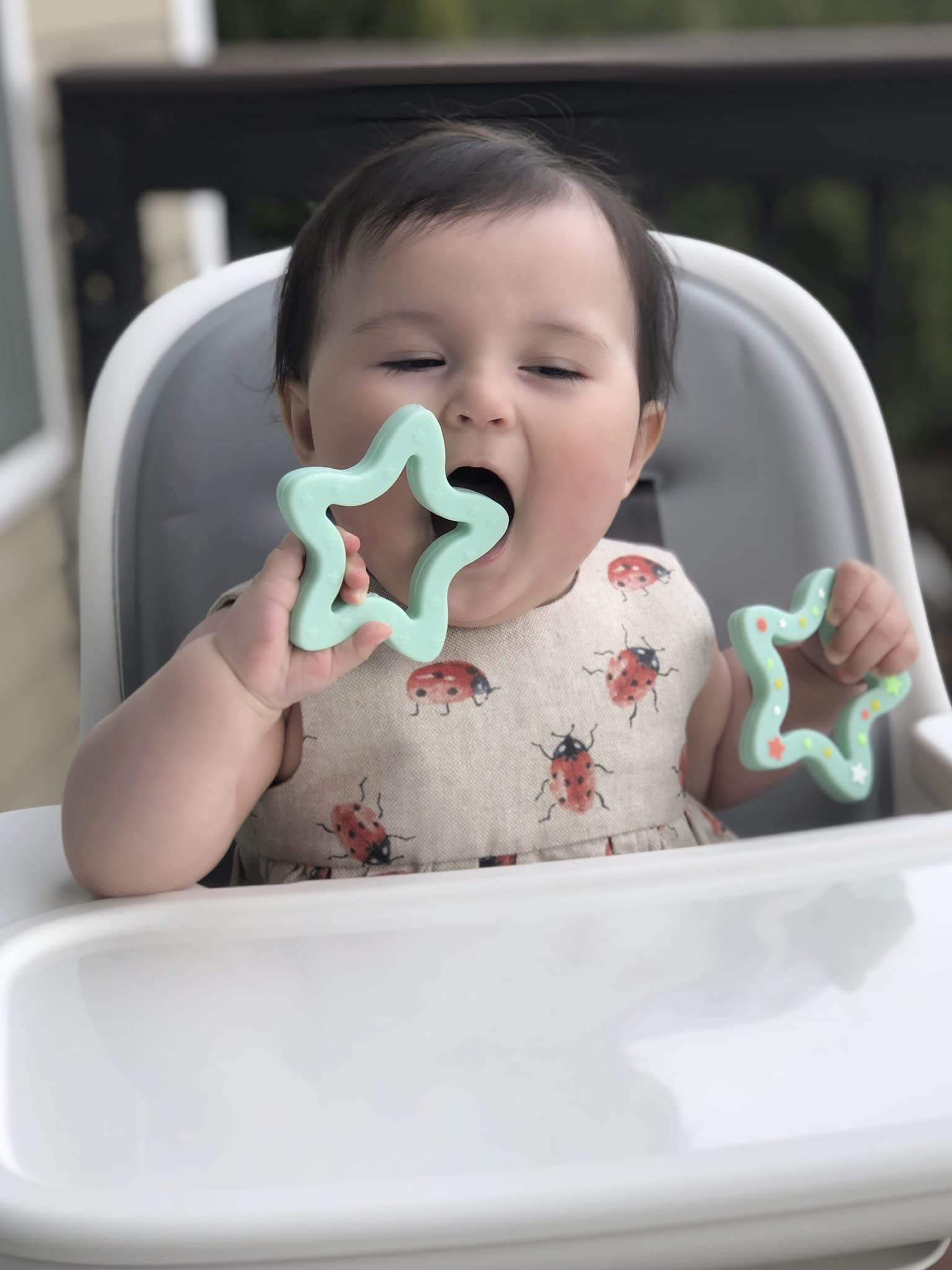 Jimibaby Silicone Star Teether, The First Teething Toy for Baby Boys and Girls,100% BPA Free, Easy to Hold, Freezer Safe (Mint Star)
