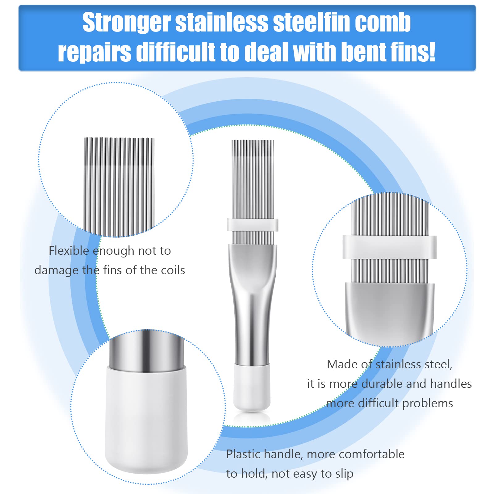 2 Pieces Different Fin Comb Condenser Fin Straightener Air Condition FCR6 Fin Comb and Stainless Steel Fin Comb Radiator Repair Tool Set for Straighten Evaporator Condenser Coils