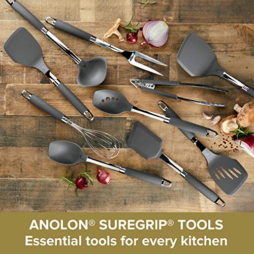 Anolon SureGrip Stainless Steel Meat Fork/Kitchen Tool, 13.25 Inch, Gray,46288