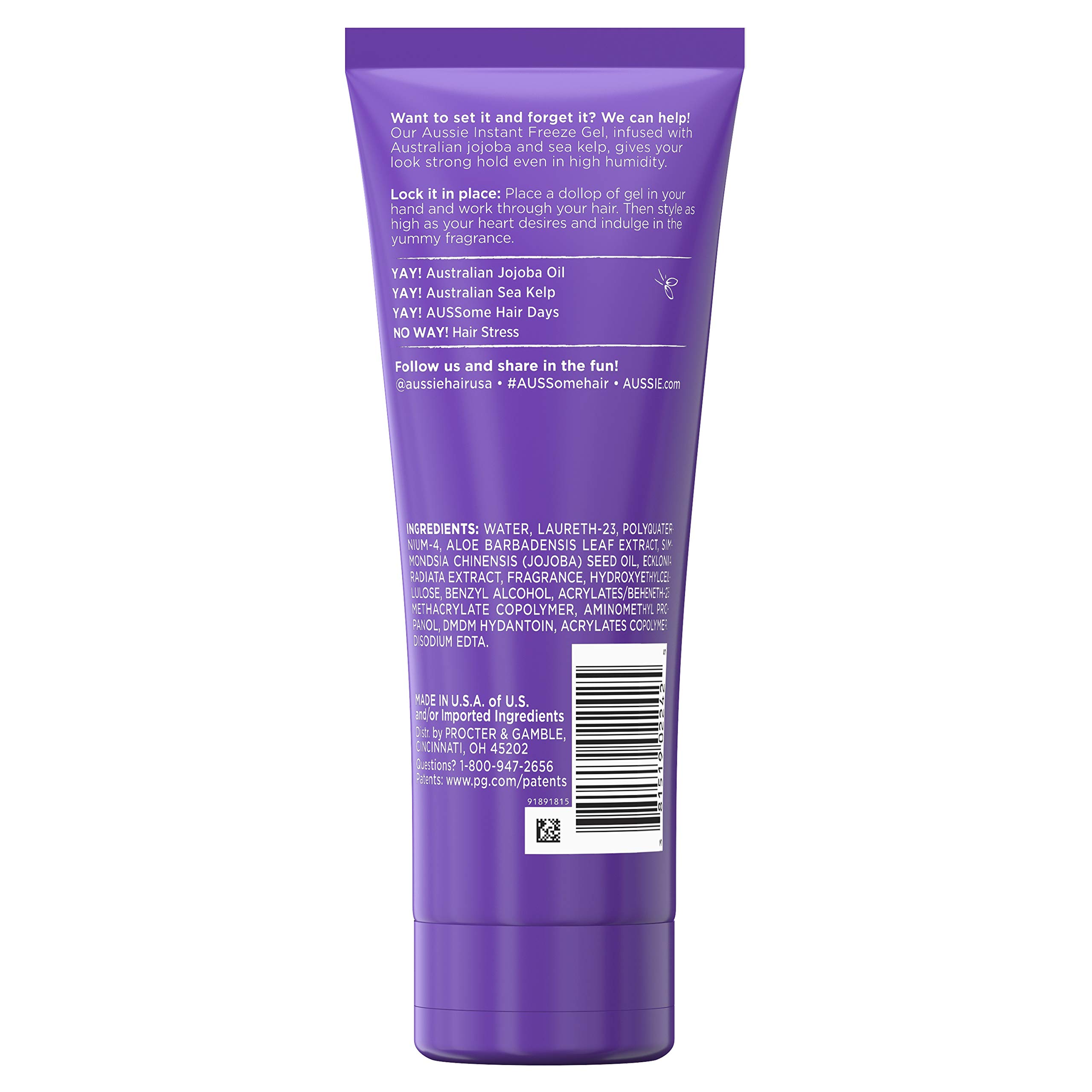 Aussie Instant Freeze Hair Gel with Jojoba Oil & Sea Kelp, 7 Ounce