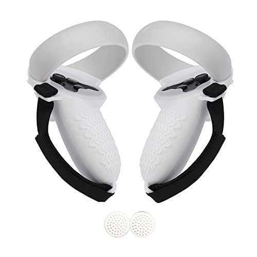 ASR-VR Silicone Grip Cover for Oculus Quest 2 Accessories, Protector with Knuckle Straps(1 Pair) (White)