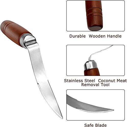 2 PCS Coconut Opener Tool Set Coconut Meat Remover Stainless Steel Coconut Opener Scraper Knife Coconut Punch Tool with Durable Non-Slip Wooden Handle Scraper