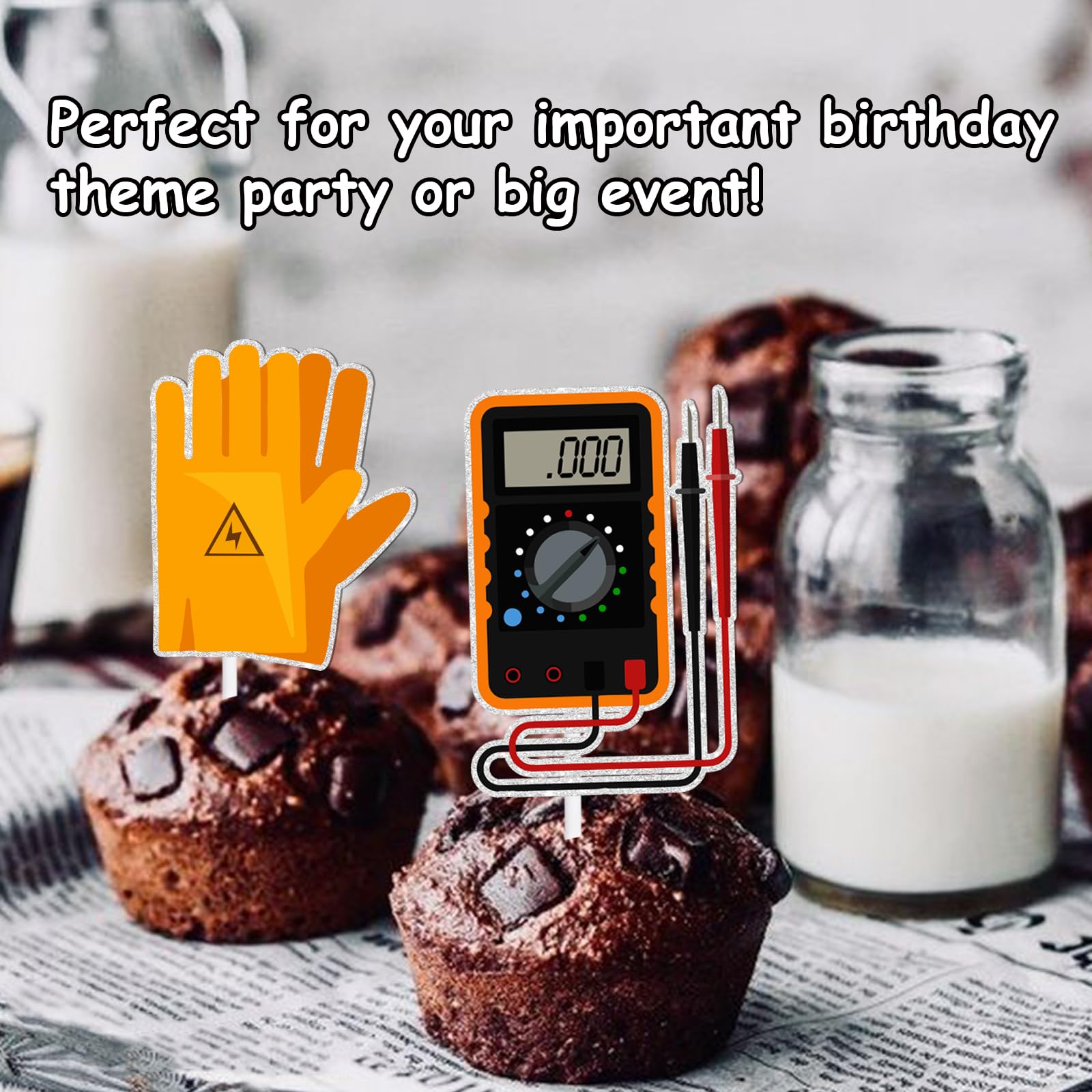 18pcs Gold Glitter Tools Dessert Cupcake Topper Power Electrician Lineman Theme Decor Supplies Boy Man Happy Birthday Party Decorations