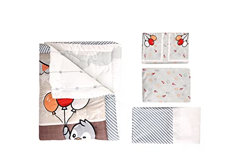 Orange Infinity 4 Piece Dreamland Crib Bedding Sets for Boys and Girls for Standard Size Crib | Nursery Baby Bedding Set of Crib Fitted Sheet, Crib Quilt, Dust Ruffle & Pillow Case, Grey