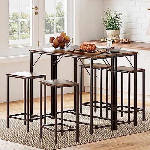 AEPOALUA Dining Table Set, 47.2β Rectangular Bar Table and Chairs Set, 3 Piece Kitchen Breakfast Table with 2 Stools, Pub Table and Chairs Set of 2 for Dining Room, Living Room, Rustic Brown/Black