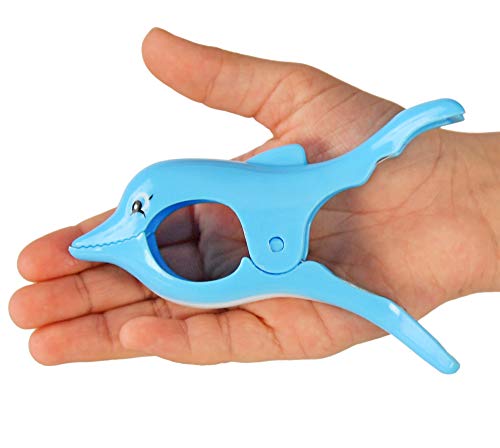 Home-X Dolphin Beach Towel Clips, Pool Accessories, Towel Holder Chair Clips - Set of Two - 5" L x 3" W
