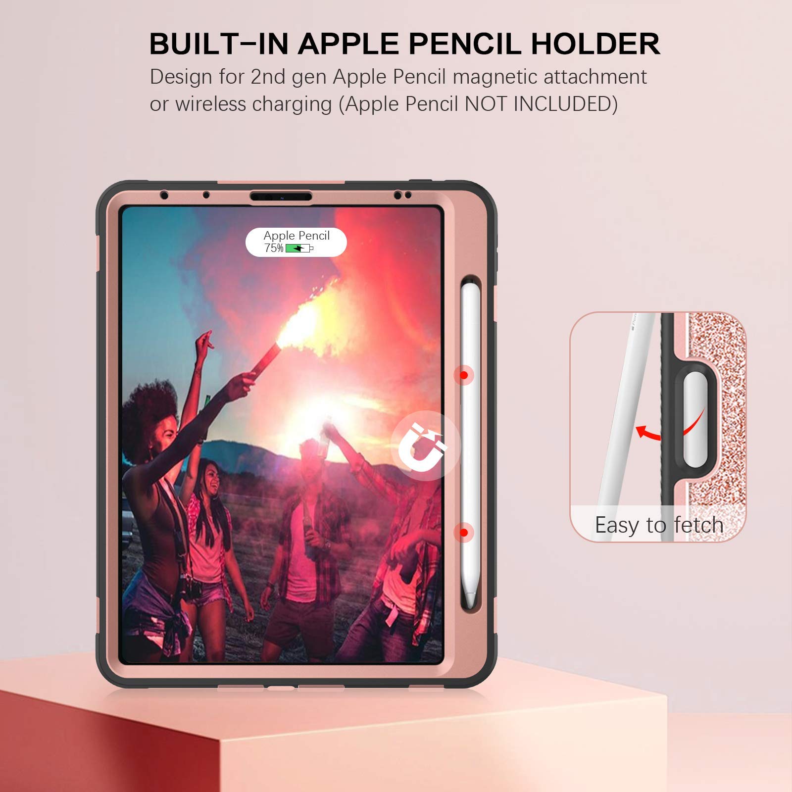 BENTOBEN iPad Air 5th Generation Case, iPad Air 4th Generation Case, Glitter Sparkly 3 Layers Shockproof Kickstand with Pencil Holder Protective Tablet Cover for iPad Air 2022/2020 10.9", Rose Gold