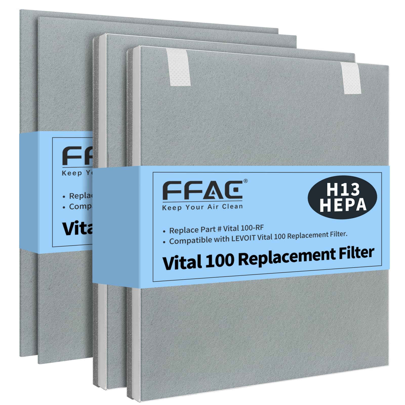 2 PACK Vital 100 Replacement Filter with 4 Pre-Filter Compatible with LEVOIT Air Purifier Vital 100 Air Purifier, 3-Stage Filter System of Pre-Filter, Activated Carbon Filter and H13 True Hepa Filter