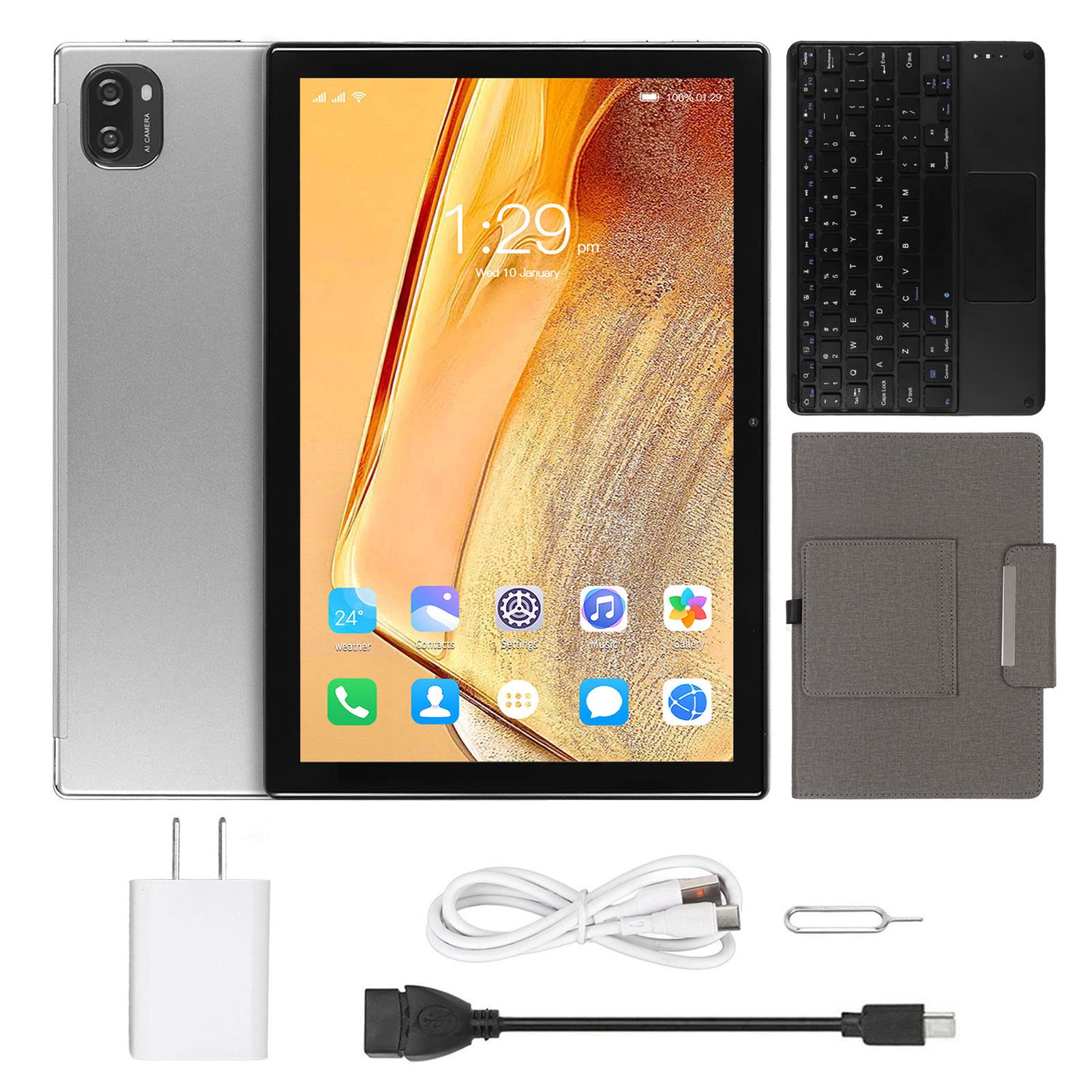 2 in 1 Tablet with Keyboard, 10.1 inch Android 12 Tablet PC, 8+256GB, Octa Core Processor, 8MP+16MP Dual Camera, 5G WiFi 4G GSM LTE Tablet PC (US Plug)