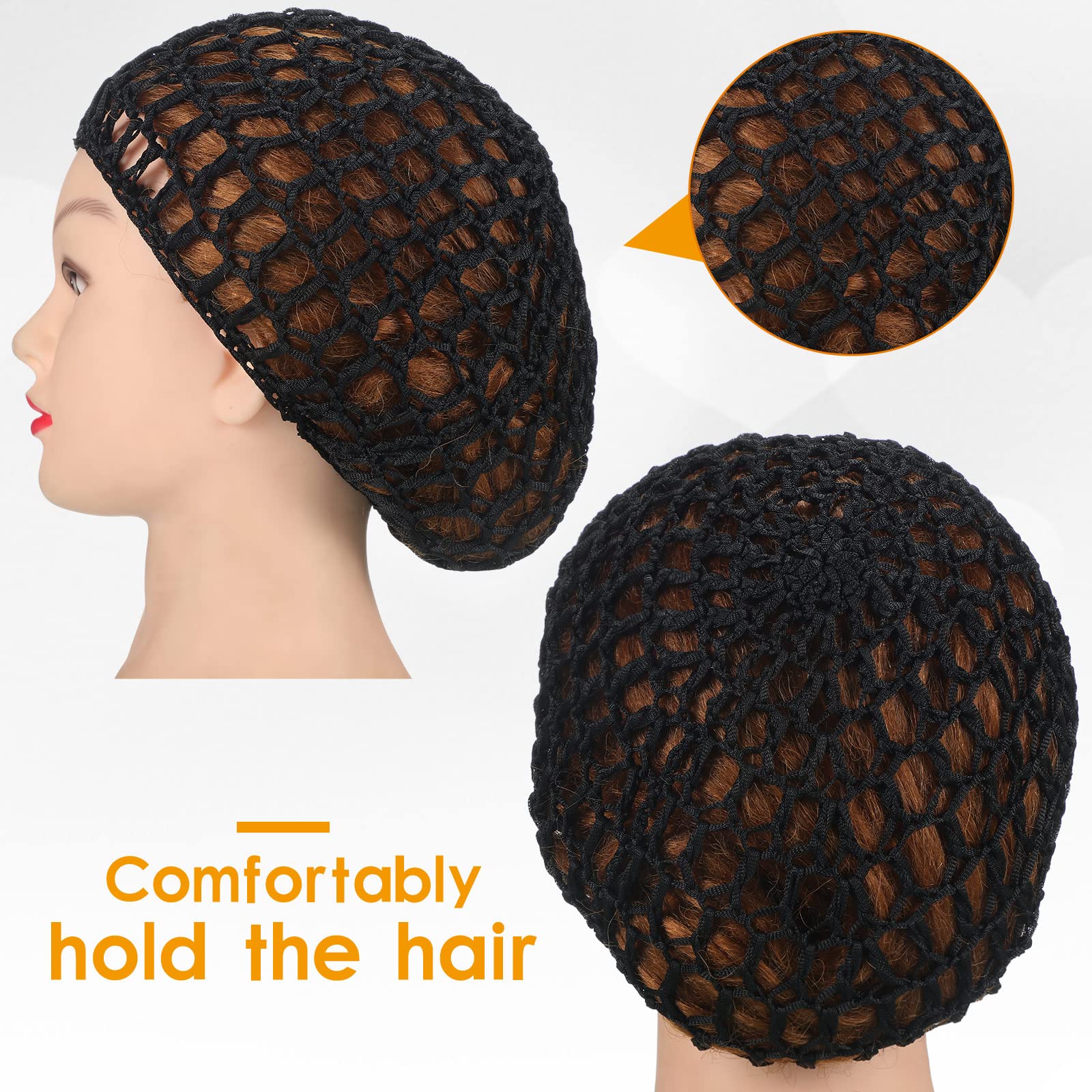 2 Pieces Mesh Crochet Hair Net Rayon Knit Snood Hat Cover Crocheted Sleep Cap for Women (Black, Gray)