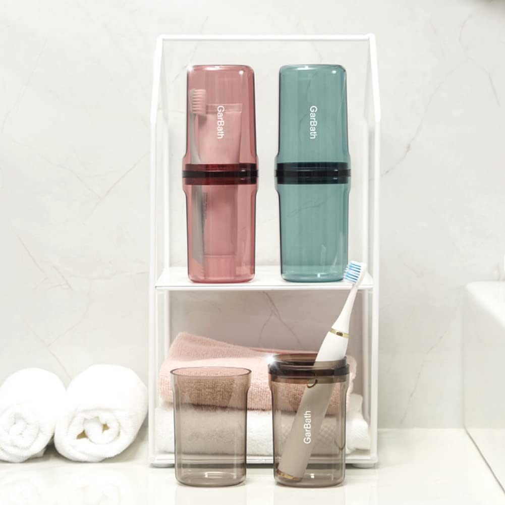 2pcs Travel Toothbrush Toothpaste Case with Cup,Portable Business Trips Wash Cup Holder Organizer for Trips and Daily Use (Bule+Grey)