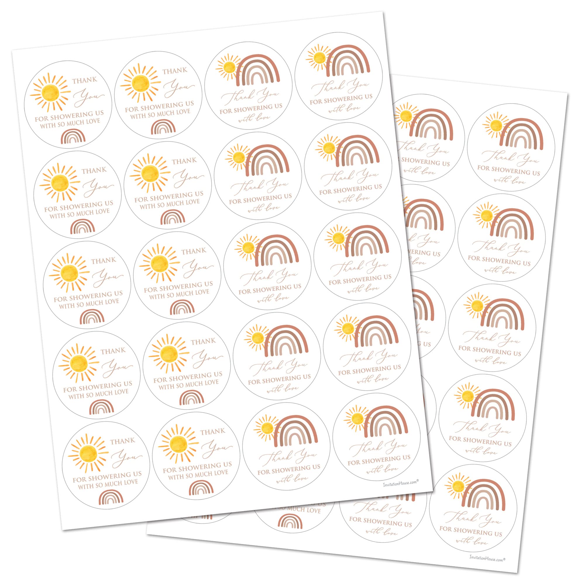 2" Round Boho Sunshine Baby Shower Thank You Favor Sticker - Set of 40 (Neutral)
