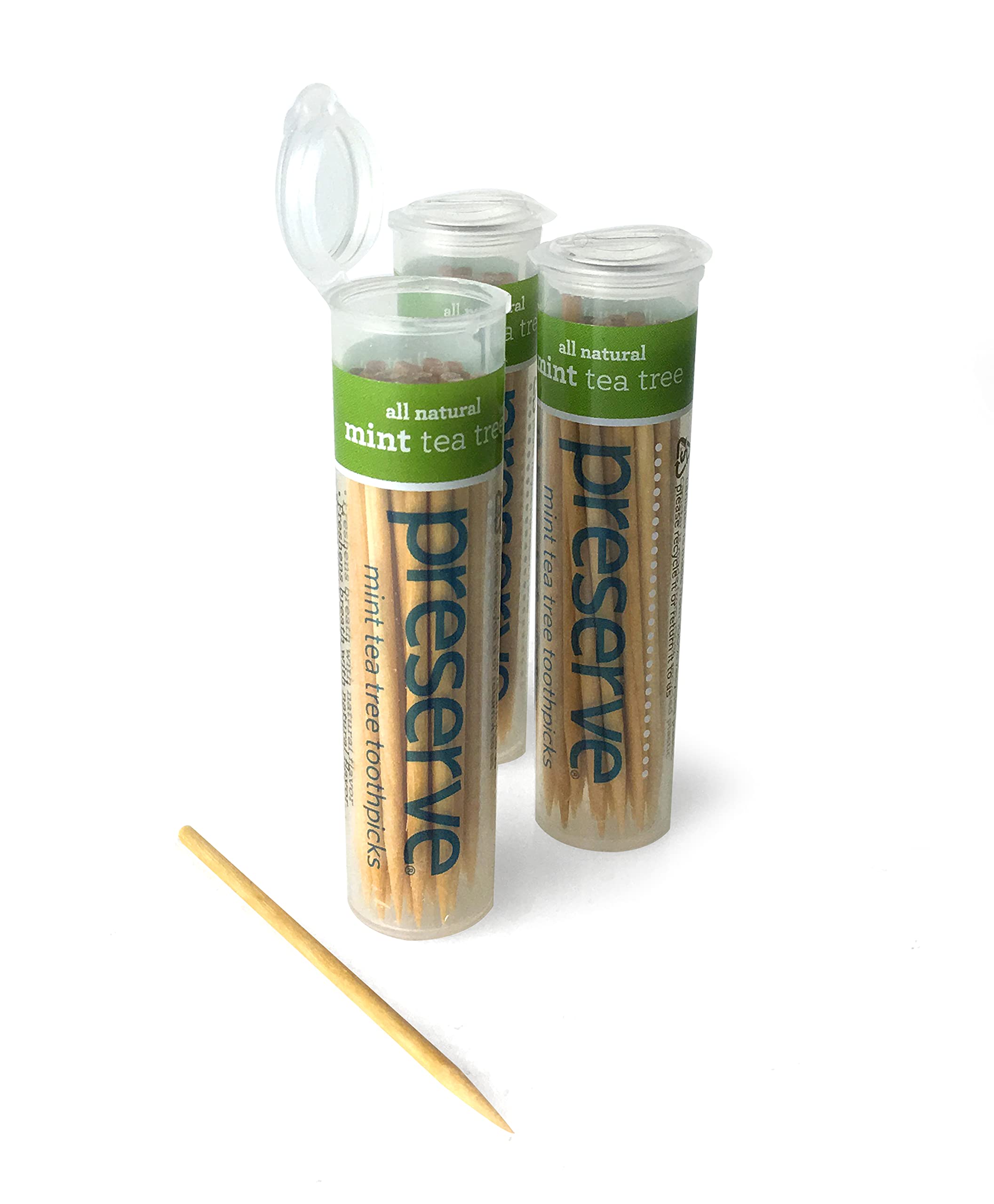 Preserve Flavored Toothpicks, Mint Tea Tree flavor, Wood, 3 Count x (35 each)