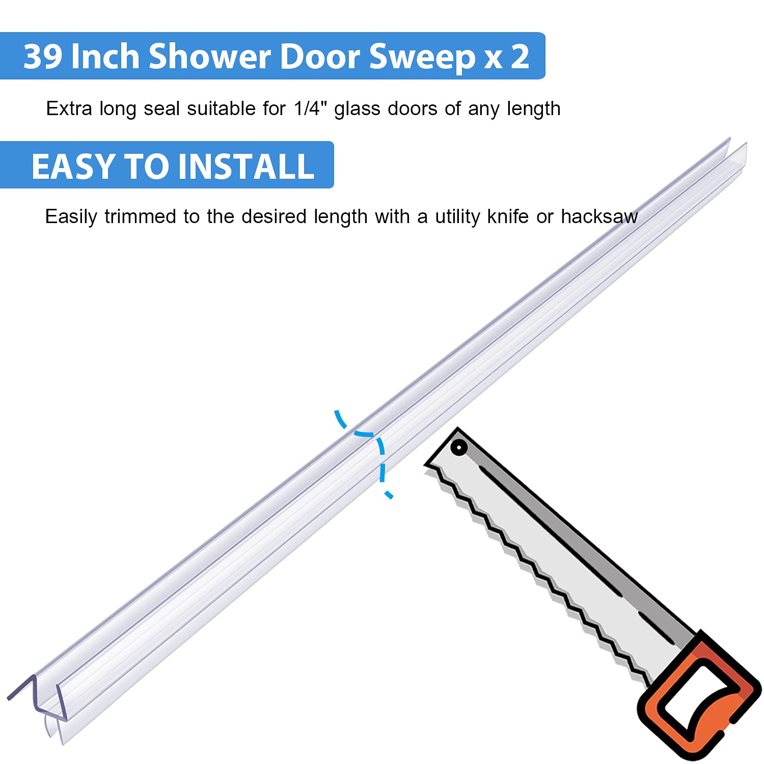 2-Pack Butecare Frameless Shower Door Bottom Seal โ Stop Shower Leaks and Create a Water Barrier (1/4โ x 39โ)