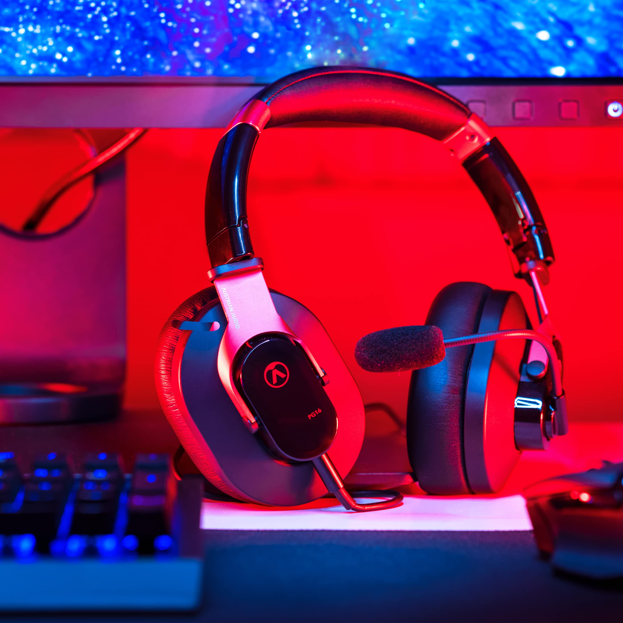 Austrian Audio PG16 Pro Gaming Headset with Microphone (Foldable Gaming Accessories, High Resolution Sound, Memory Foam Ear Pads for Optimal, Detachable 1.4m Cable), Black/Red, One Size
