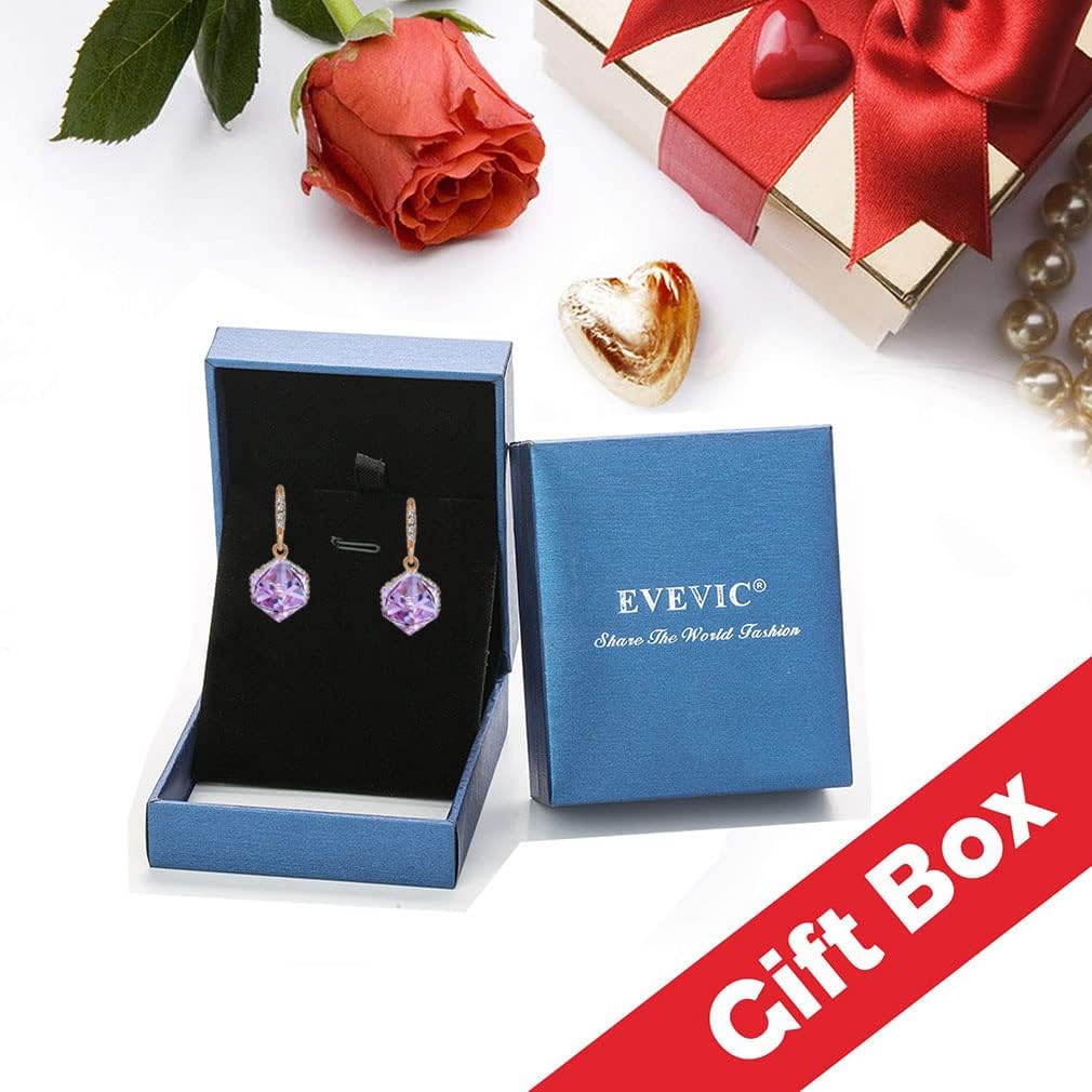 Austrian Crystal Cube Drop Dangle Earrings for Women 14K Gold Plated Hypoallergenic Jewelry (Rainbow/Rose Gold-tone)
