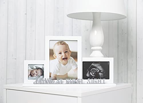 Kate & Milo Love at First Sight Baby Photo and Ultrasound Photo Frame Baby Sonogram Photo Frame Triple Picture Collage Frame White