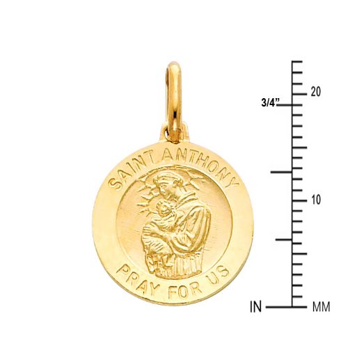 14k Yellow Gold Religious Saint Anthony Medal Charm Pendant(15 mm X 15 mm)
