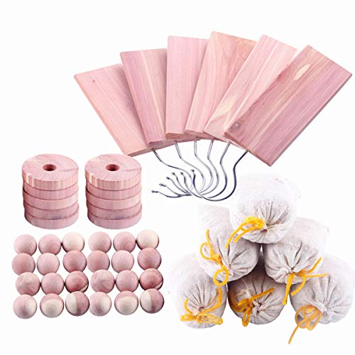 FunSpt 46 Pcs Cedar Blocks Combination with Fragrance Odor 100% Nature Aromatic Red Ceder Planks for Hanger Wardrobes Closets Drawers Freshener Clothes,Combination 001