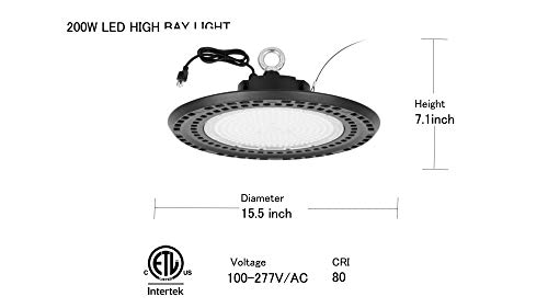 Q QINGCHEN LED High Bay Light 200W 5000K Daylight White ,ETL Certified High Bay LED Shop Lights for Factory Warehouse Garage , Replacement for 800W MH/HPS