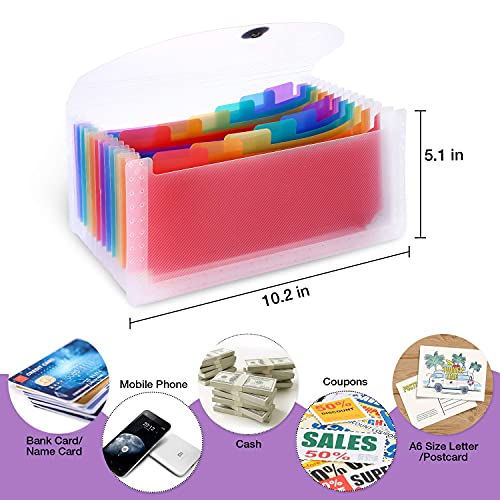 2 Pack 13 Pockets Accordion File Organizer, A6 Plastic Coupon Organizer Wallet Mini Expanding File Folder for Cards, Coupons, Receipt, Tax Item (2 Packs)