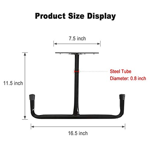 Henson Overhead Garage Storage Rack - Heavy Duty Double Ceiling Mounted Hooks Utility Hangers Safe Racks for Fishing Rod 16.5" Arm Length 2 Pack, Black
