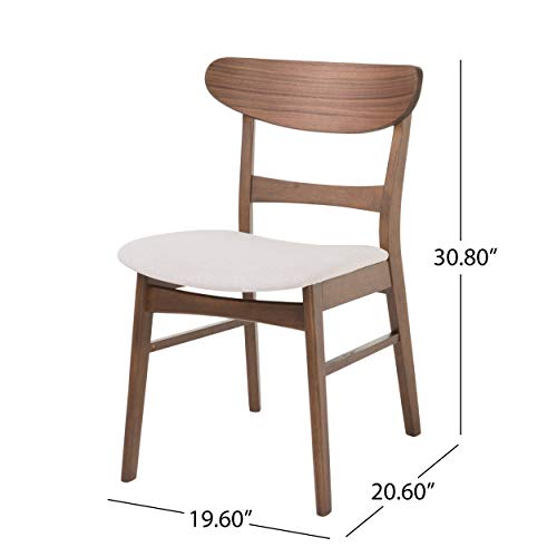 Christopher Knight Home Helen Mid-Century Modern Dining Chairs (Set of 4), Polyester,Rubberwood, Light Beige, Walnut