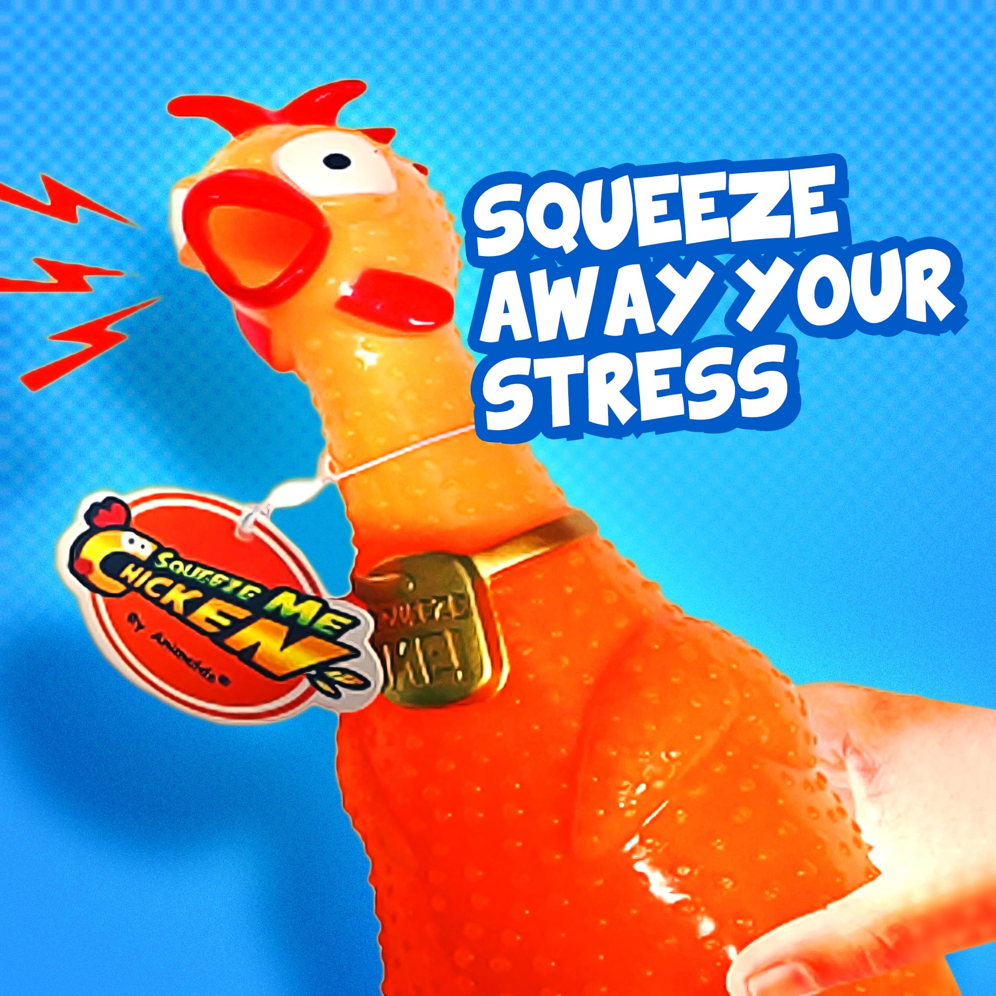 Animolds Tie-Dye Squeeze Me Rubber Chicken Toy | Screaming Rubber Chickens for Kids | Novelty Squeaky Toy Chicken (6 Pack Solid)