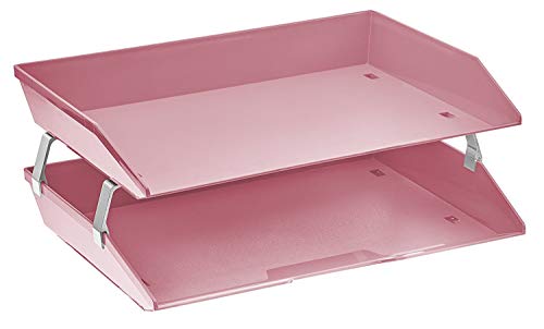Acrimet Facility 2 Tier Letter Tray Side Load Plastic Desktop File Organizer (Solid Pink Color)