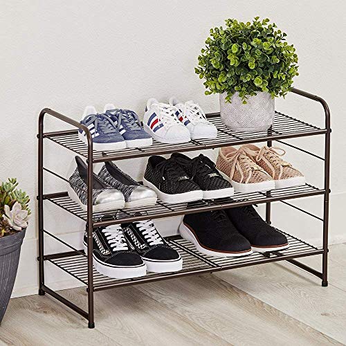 CAXXA Stackable and Expandable Shoe Rack, 3 Shelves Metal Wire Utility Rack, Bronze